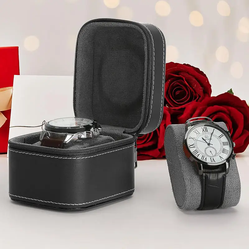 Single Watch Case Leather Watch Travel Case with Removable Cushion ...