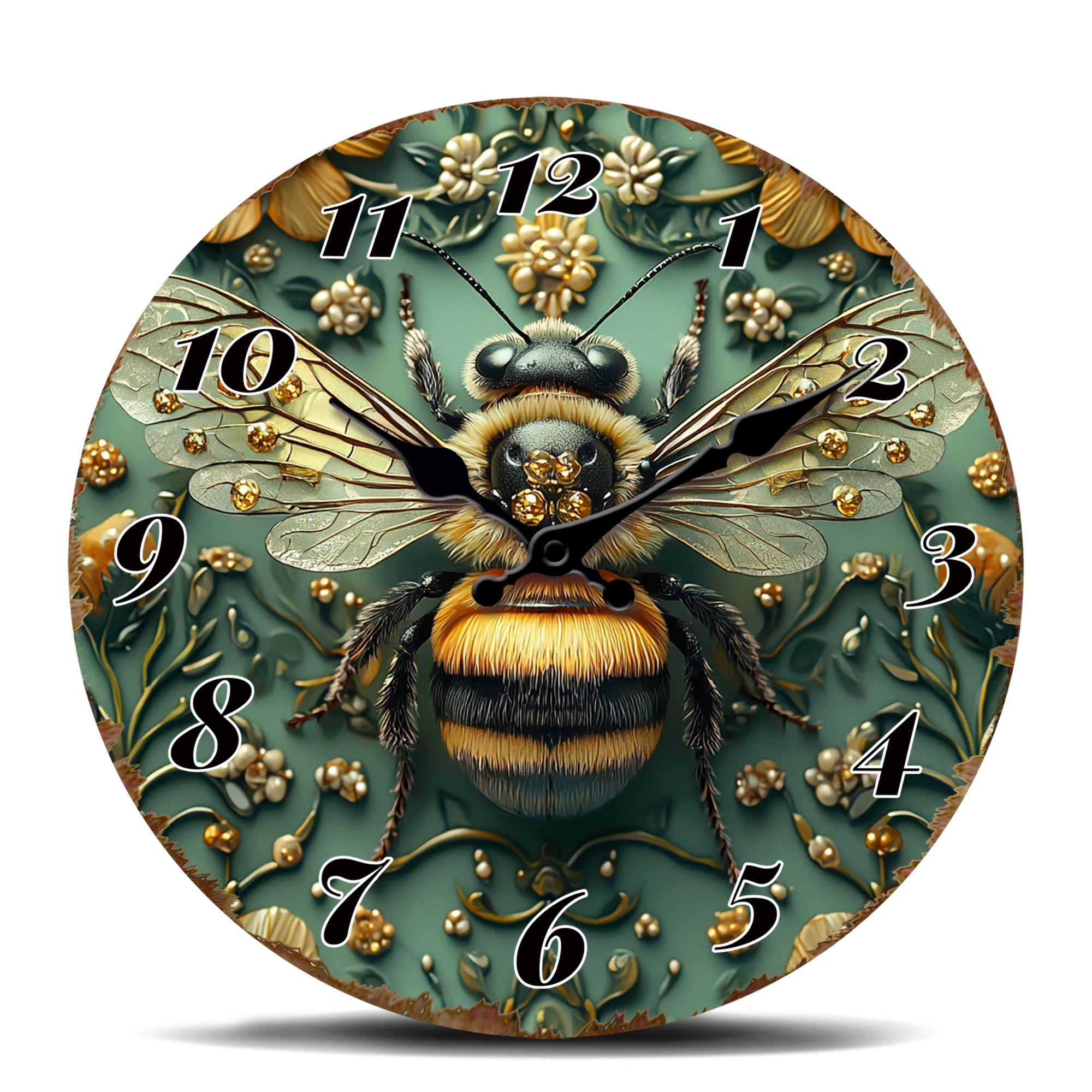 Detailed Bee with Floral Background Wall Clock - Nature Inspired ...