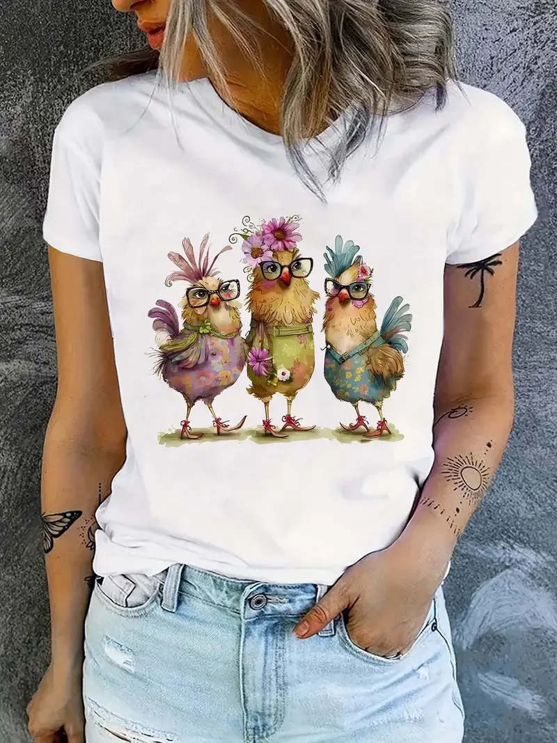 2025 verano lindo diseño animales pollo manga corta Camiseta estampada ...