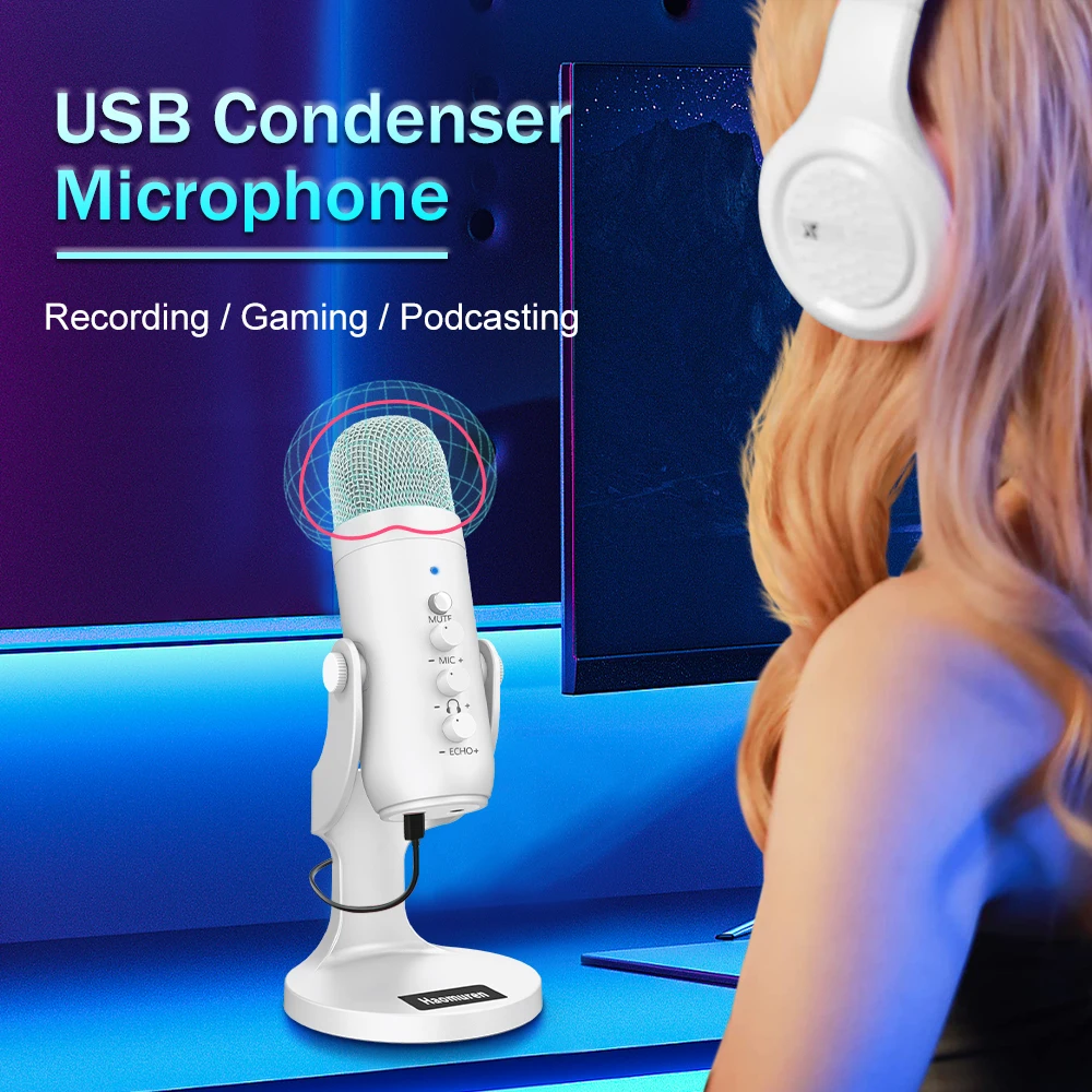 Professional-White-USB-Condenser-Microphone-Studio-Recording-Mic-for-PC ...