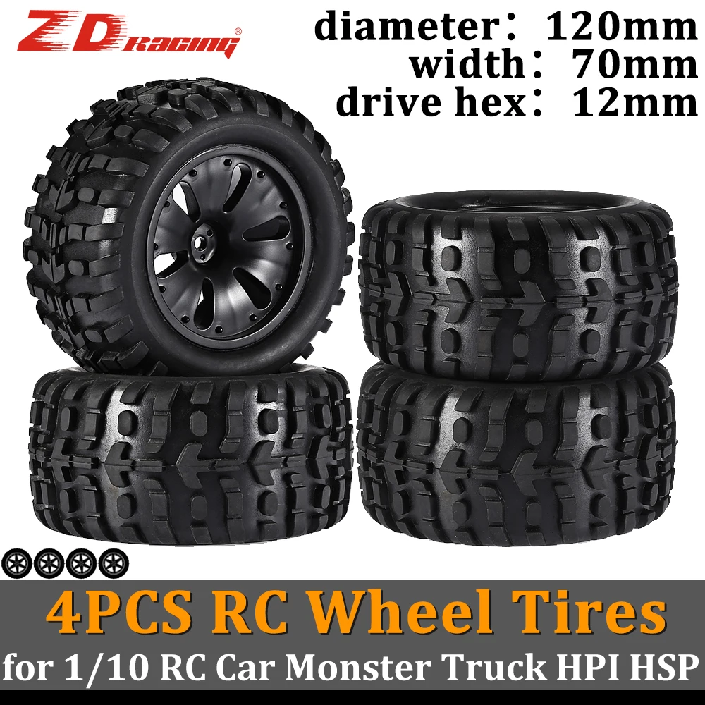 ZD-Racing-4PCS-RC-Wheels-Tires-120mm-Monster-Truck-Hub-12mm-Hex-for-1 ...