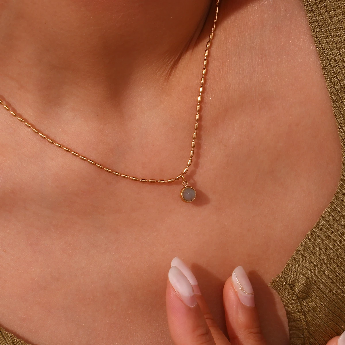 Mini Small Pendanr Beads Chain Natural Stone Aventurine Necklace ...