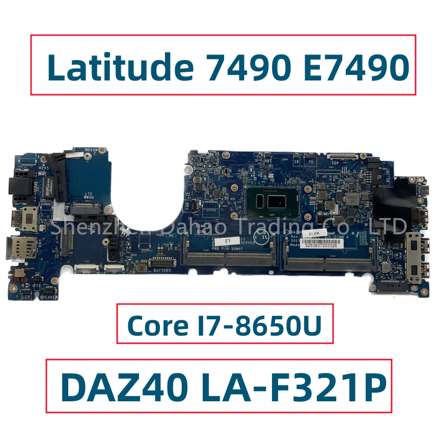 For Dell Latitude 7490 E7490 Laptop Motherboard With Core I7-8650U ...