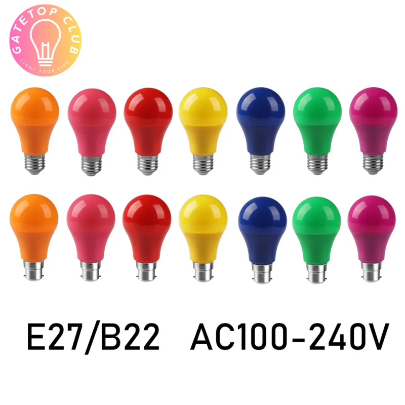 Colorful A60 Bulb E27 B22 Base LED Lamp Red Blue Green Pink Led Light ...