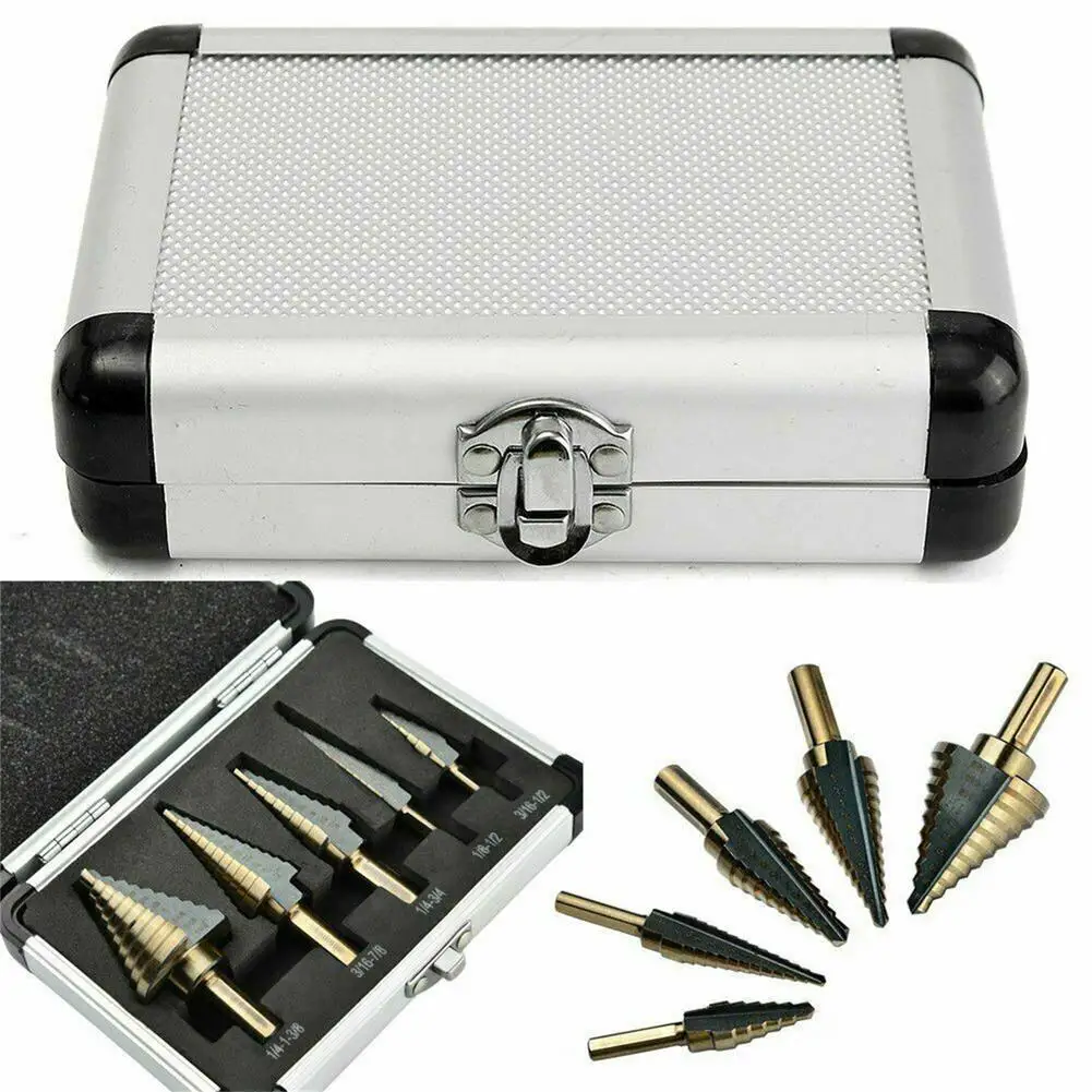 5pcs-Step-Drill-Bit-Set-With-Aluminum-Case-50-Sizes-Hss-Cobalt-Multiple ...