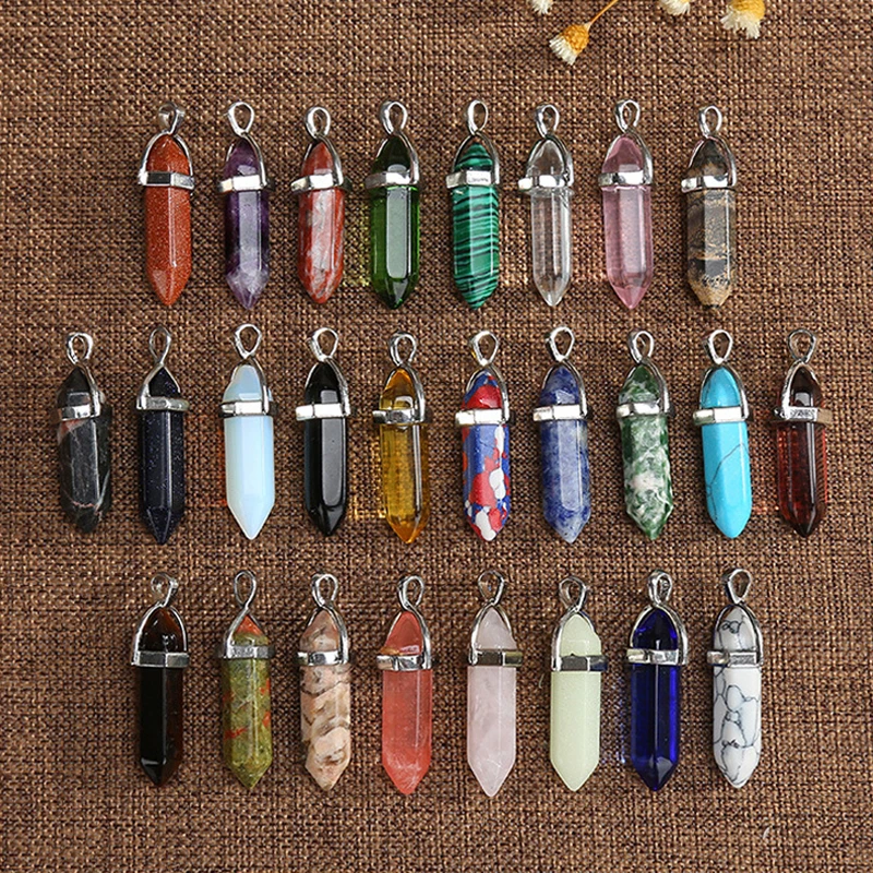 Natural Stone Hexagonal Point Pendants Necklaces Healing Crystal Quartz ...