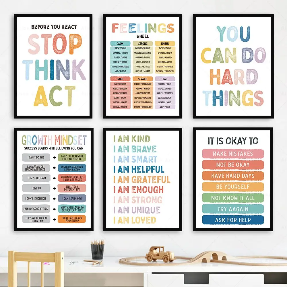 Affirmation for Kids Room Poster Growth Mindset Positive Quote Canvas ...