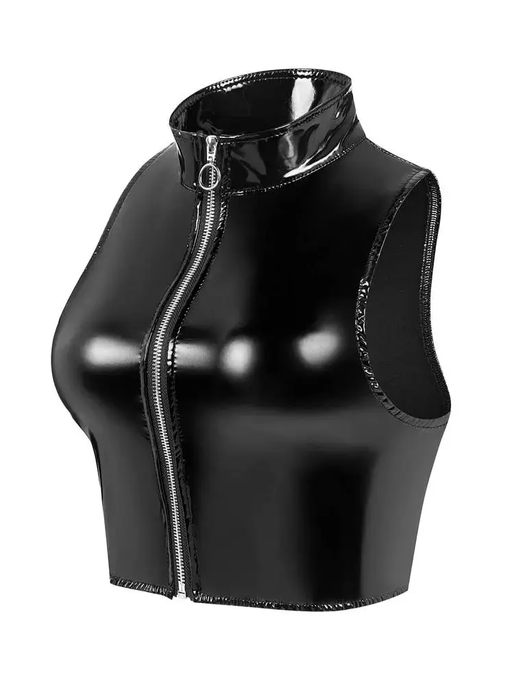 S-3XL-Wet-Look-PVC-Bustier-Tank-Top-Shiny-PU-Leather-Crop-Tops ...