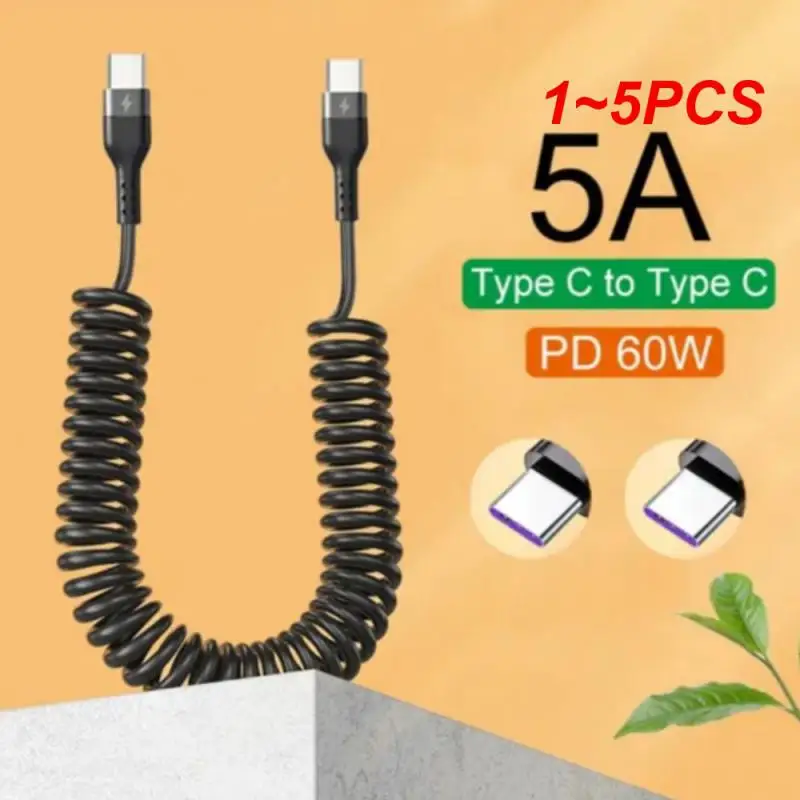 1-5PCS-5A-USB-Type-C-Data-Cable-Micro-USB-Spring-Pull-Telescopic-Fast ...