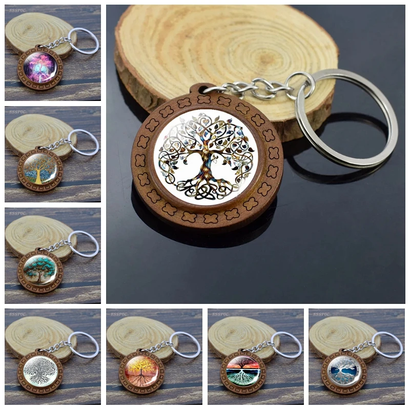 Retro-Wooden-Keyrings-Celtic-Tree-of-Life-Photo-Glass-Cabochon-Keychain ...
