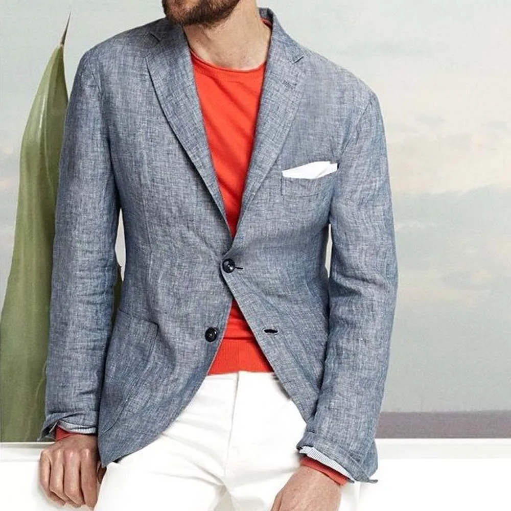 Men's Casual Blazer Cotton Linen Slim Single-breasted Jacket ...