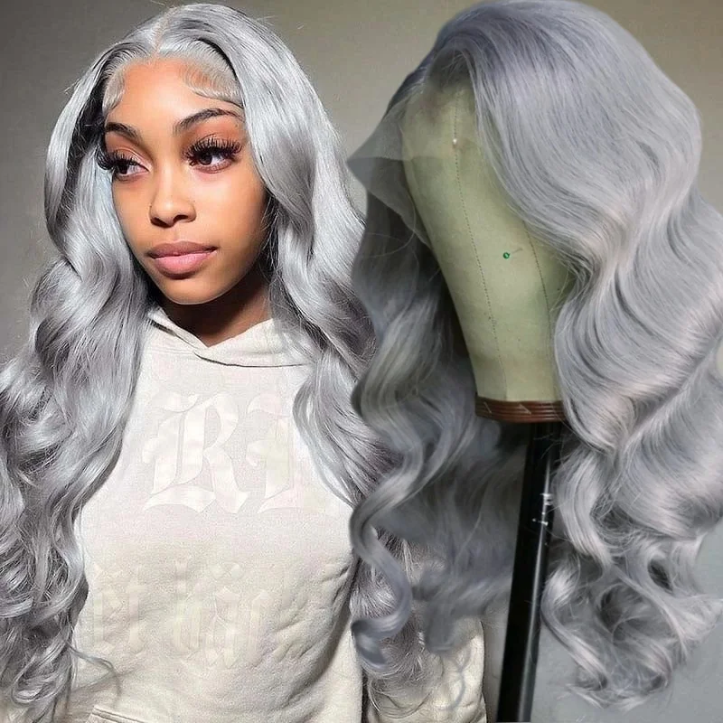 Silver-Grey-Lace-Front-Wig-Synthetic-Lace-Wig-Glueless-Body-Wave-Long ...
