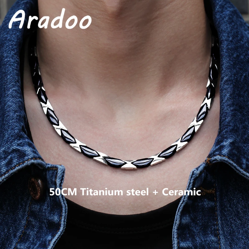 Aradoo-Ceramic-Energy-Necklace-Titanium-Steel-Collar-Hematite-Negative ...