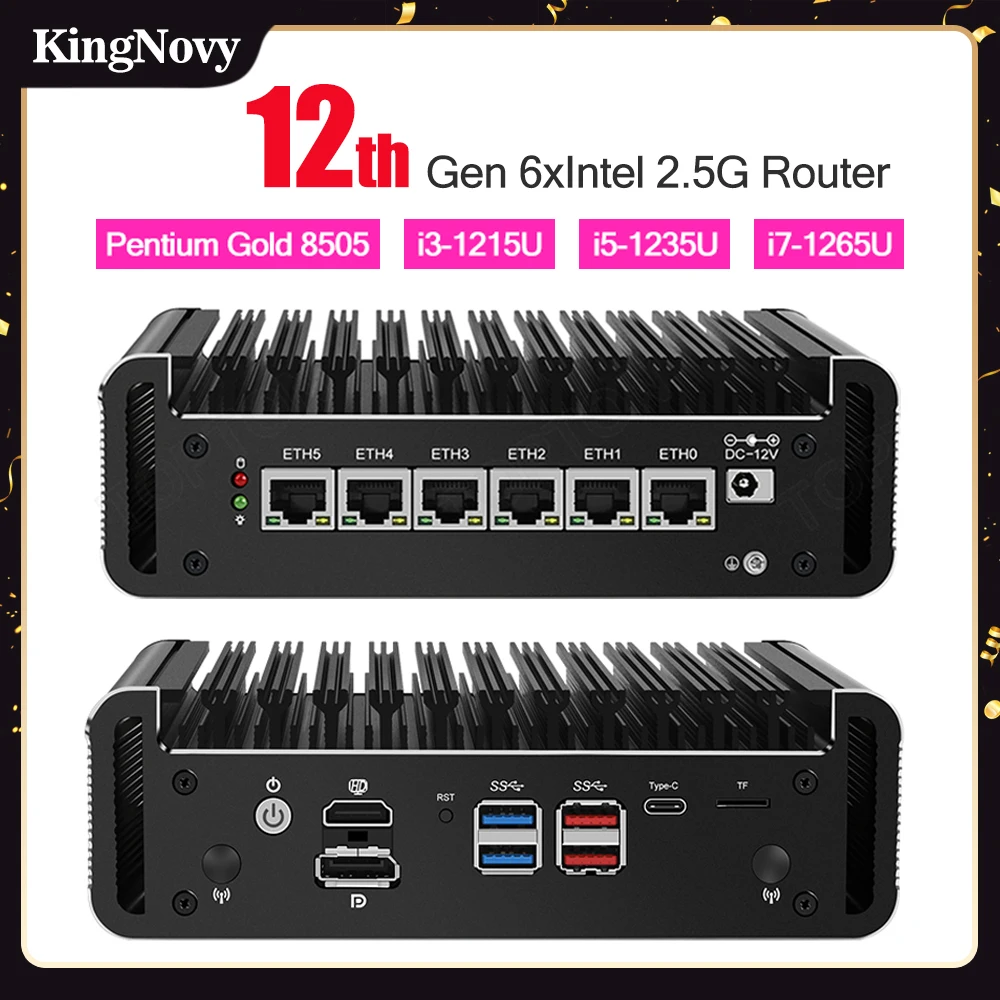 12th Gen 6x i226-V 2.5G Router Intel i7 1265U i5 1235U i3 1215U 8505 2*NVMe Fanless Mini PC ...