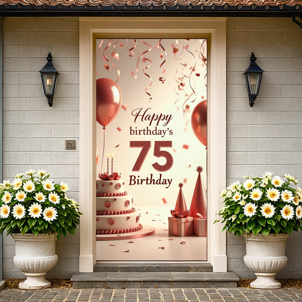 75th Happy Birthday Banner Backdrop Red Balloon Birthday Party ...