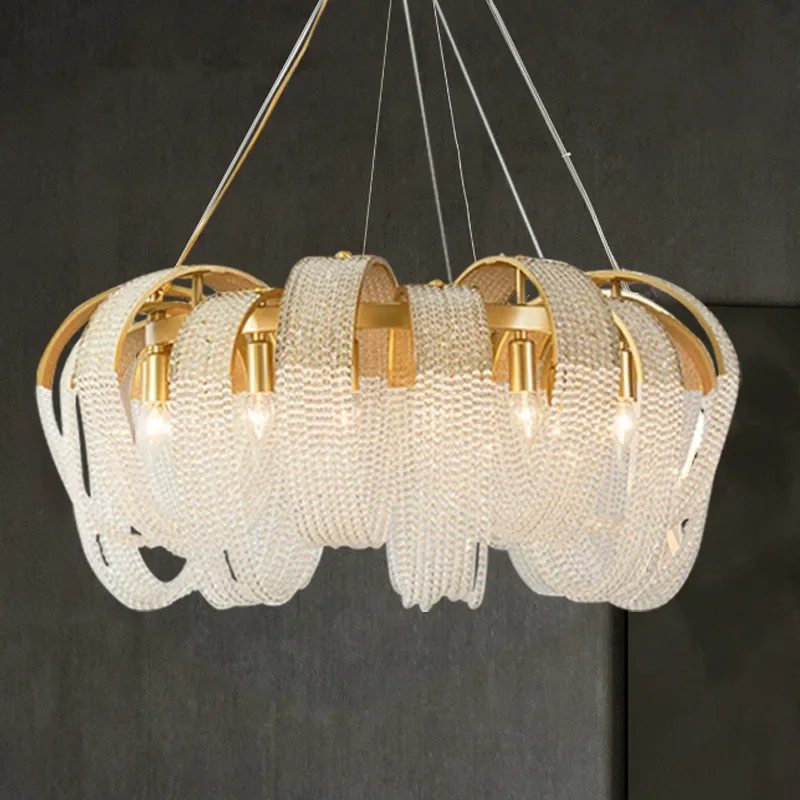 American Postmodern Light Luxury Tassel Crystal Chandelier Dining Room ...