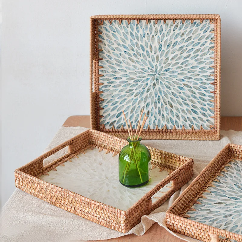 Creative-Rattan-Shell-Trays-With-Handle-Luxury-Handwoven-Storage-Basket ...