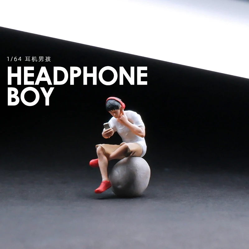 Resin-Handmade-painted-1-64-Headphone-Boy-Miniature-Figure-Model-Props ...