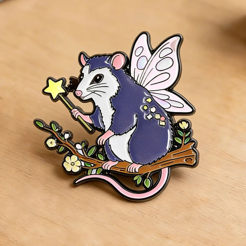 Adorable Possum Fairy Cartoon Badge Magic Star Wand Wings Animal Brooch ...