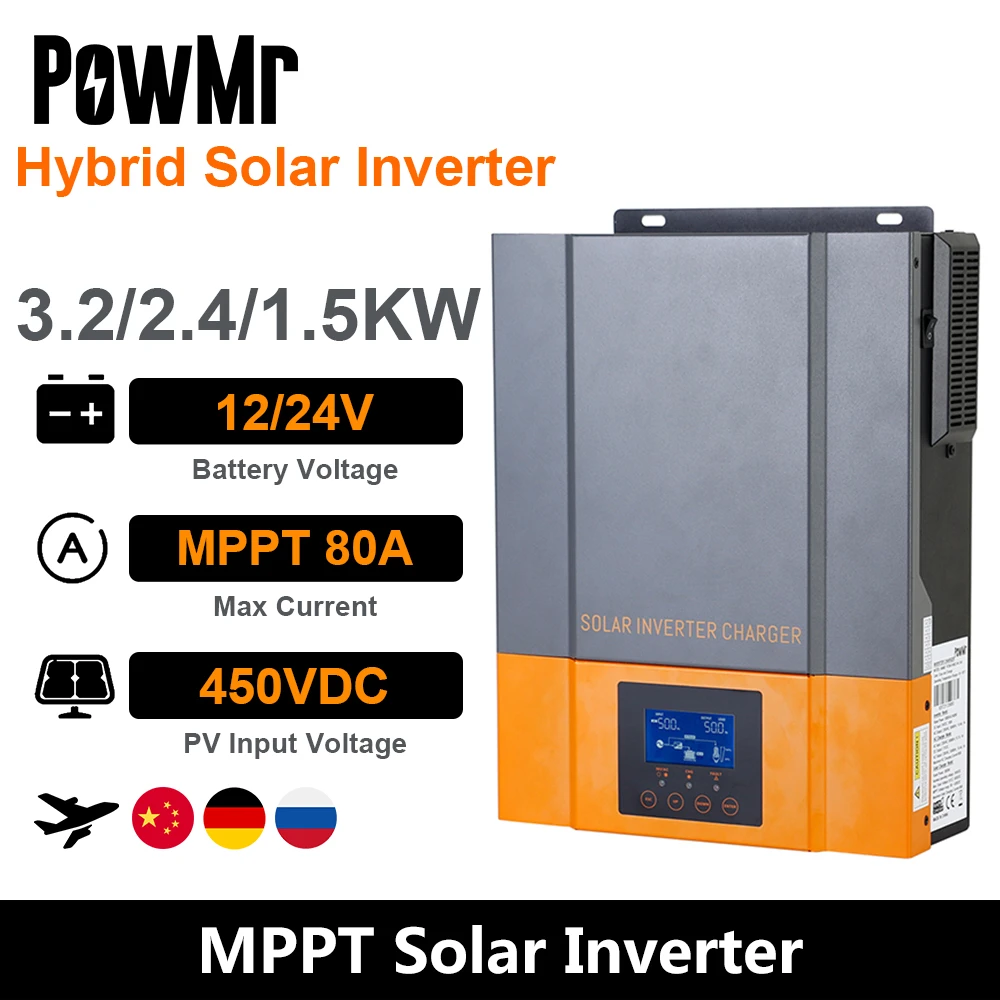 PowMr 3.2KW Hybrid Solar Inverter 24V to 230V MPPT 80A Output Photovoltaic Hybrid Inverter Build ...