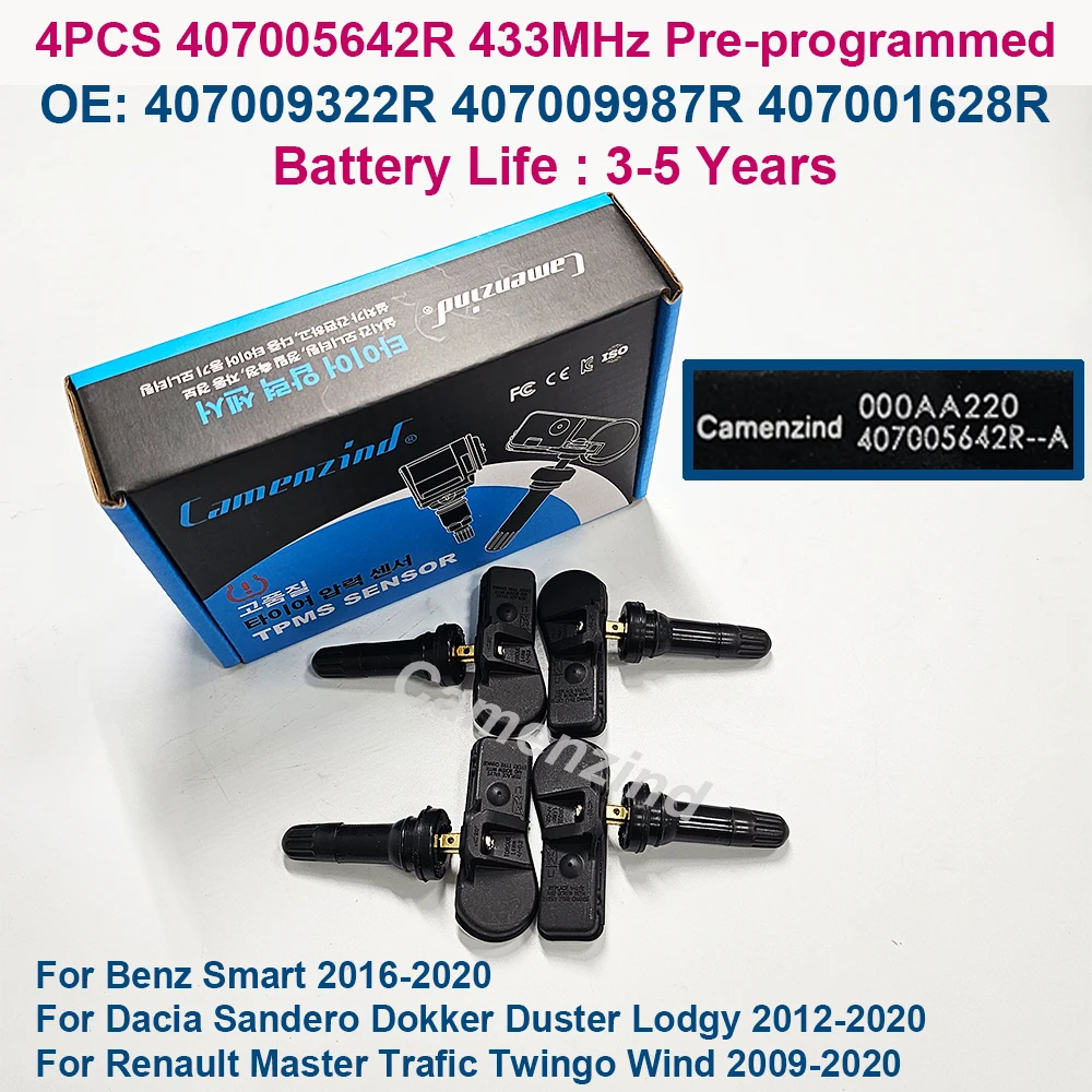 4Pcs 433MHz TPMS Sensors 40700-5642R 407005642R 407009322R 407009987R ...
