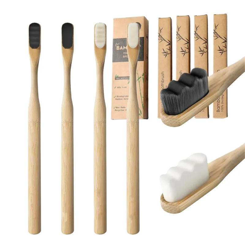 4 Pcs Micro-Nano Bamboo Toothbrushes, 20000 Extra Soft Bristles Eco ...