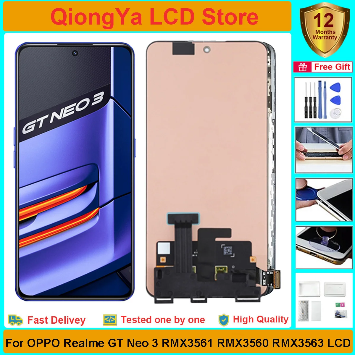 6.7" 100% Original gt neo3 Display For OPPO Realme GT Neo 3 RMX3560 RMX3561 RMX3562 LCD and ...
