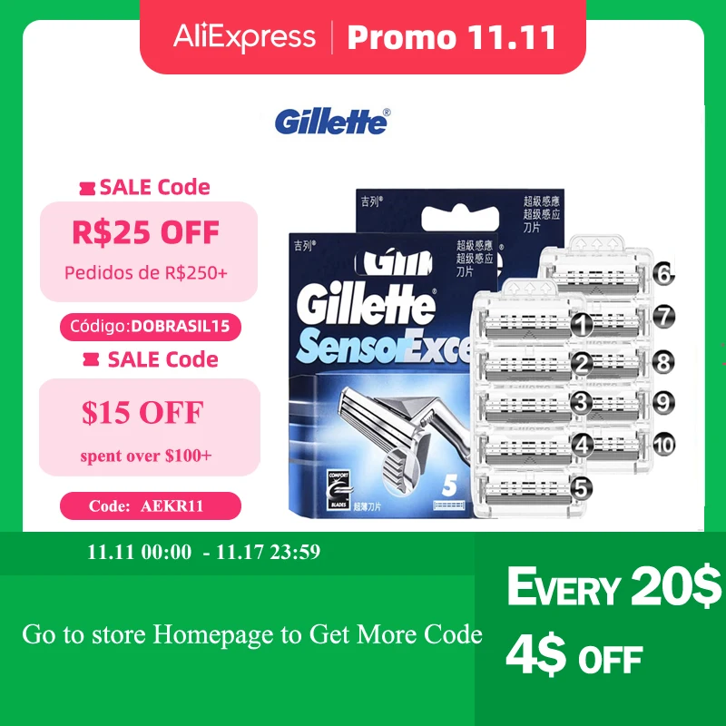 Gillette-Sensor-Excel-Shaving-Razor-Blades-For-Men-Manual-Safety-Razors ...