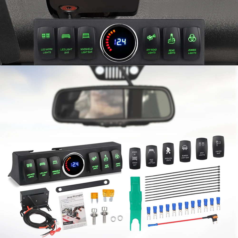 For-Jeep-Wrangler-JK-JKU-2007-2018-6-Gang-Multi-Function-12V-Waterproof ...