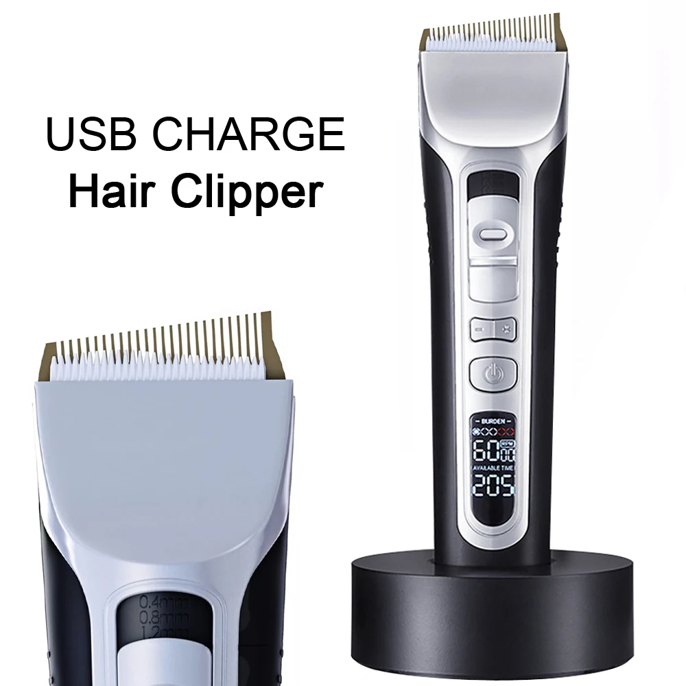 Hair Clipper USB Rechargeable Hair Trimmer Titanium Ceramic Blade LCD ...