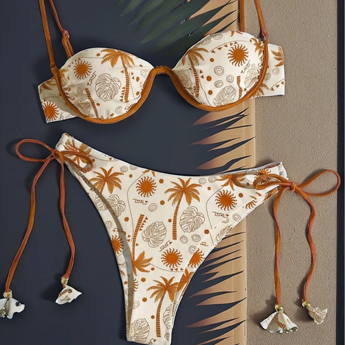 Sexy Yellow Coconut Tree Print Bikini Set Women Halter Push Up ...