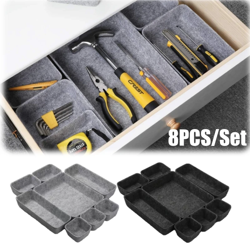 8PC/Set Drawer Organizer Set Felt Storage Boxes One Piece Molded ...