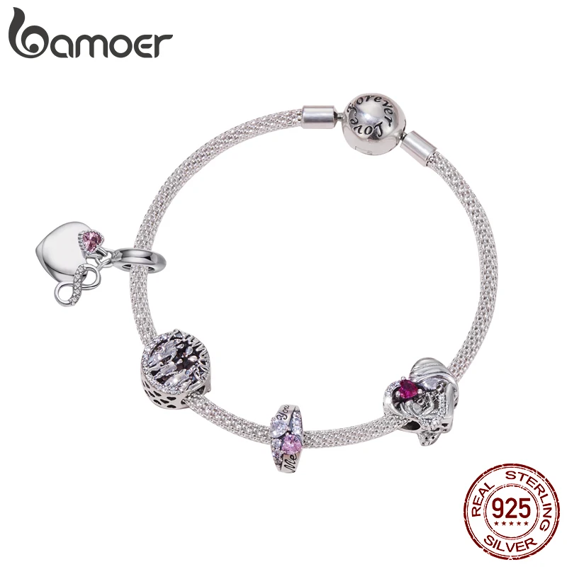 Bamoer 925 Sterling Silver Heart Hanging Beads Mother and Daught Family ...