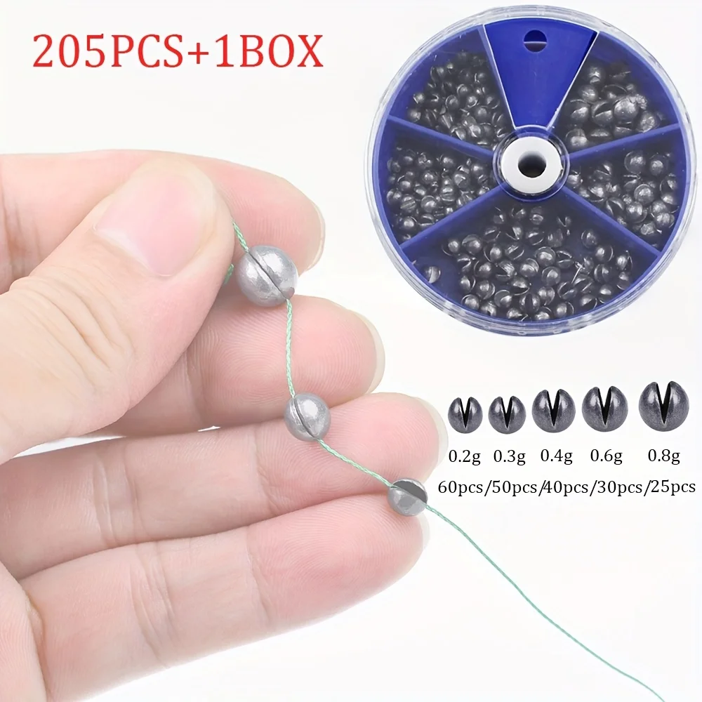 205pcs Fishing Weights Sinkers Kit Lead Split Shot Fishing Line Sinkers ...