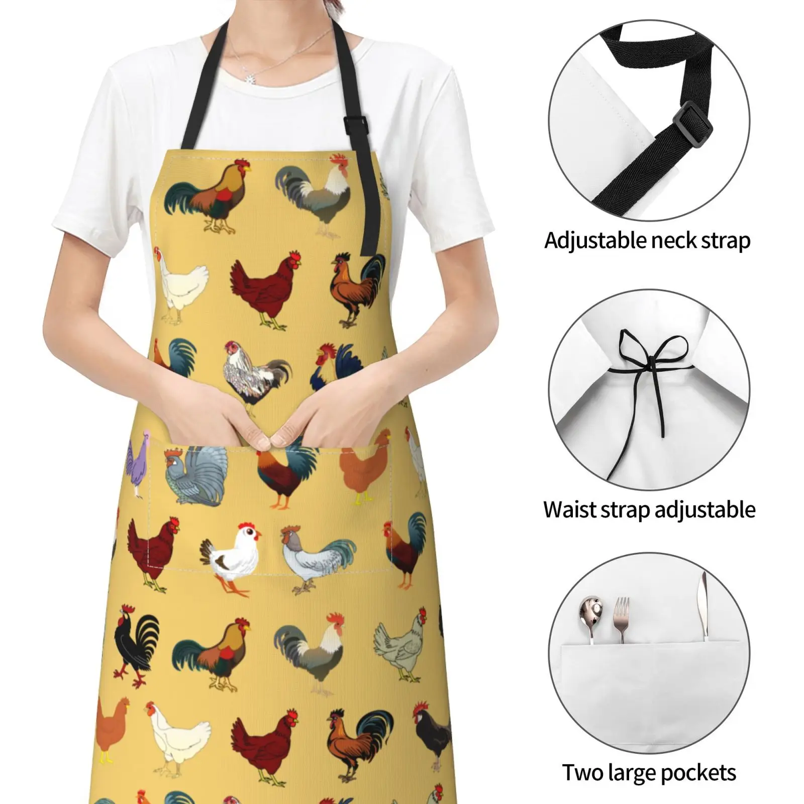 Cute-Rooster-Apron-Chicken-Aprons-for-Women-with-2-Pockets-Funny-Animal ...