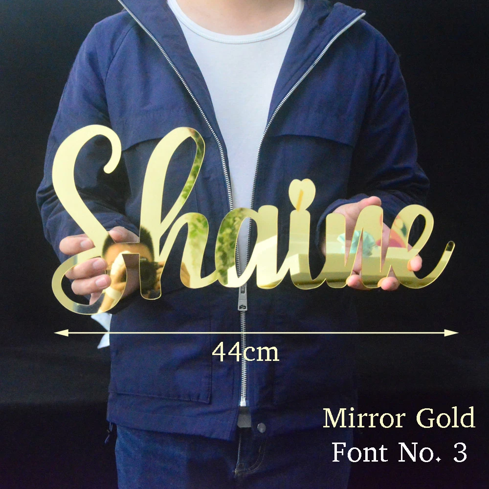 Larger 44cm Wide Custom Mirror Gold Name Sign 2mm Wall Hanging Sign ...