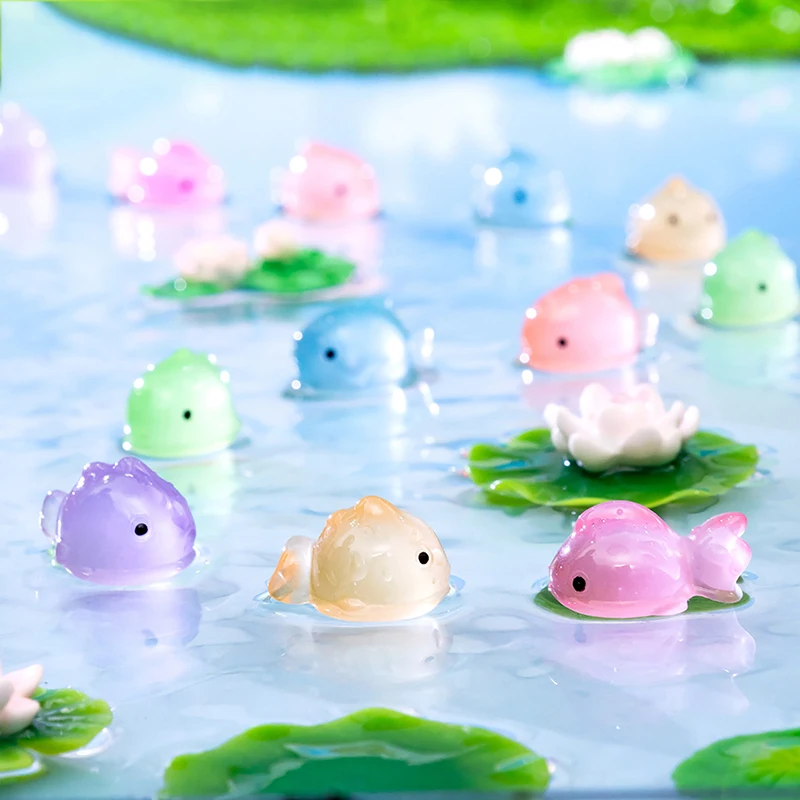 Cute-Micro-Landscape-Luminous-Colorful-Little-Fat-Fish-Resin-Ornaments ...