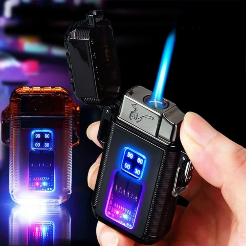 Outdoor-Waterproof-Pulse-Dual-Arc-Lighter-Blue-Flame-Torch-Jet-Gas-And ...