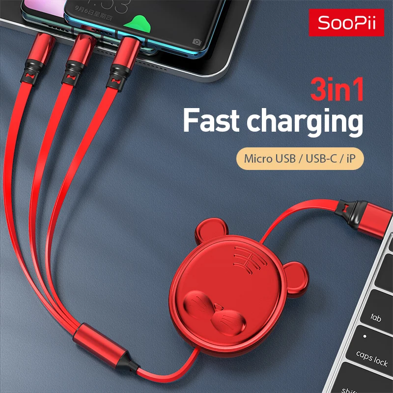 SooPii Cable de carga rápida 3 en 1, Cable retráctil para cargador USB Micro tipo C| | - AliExpress