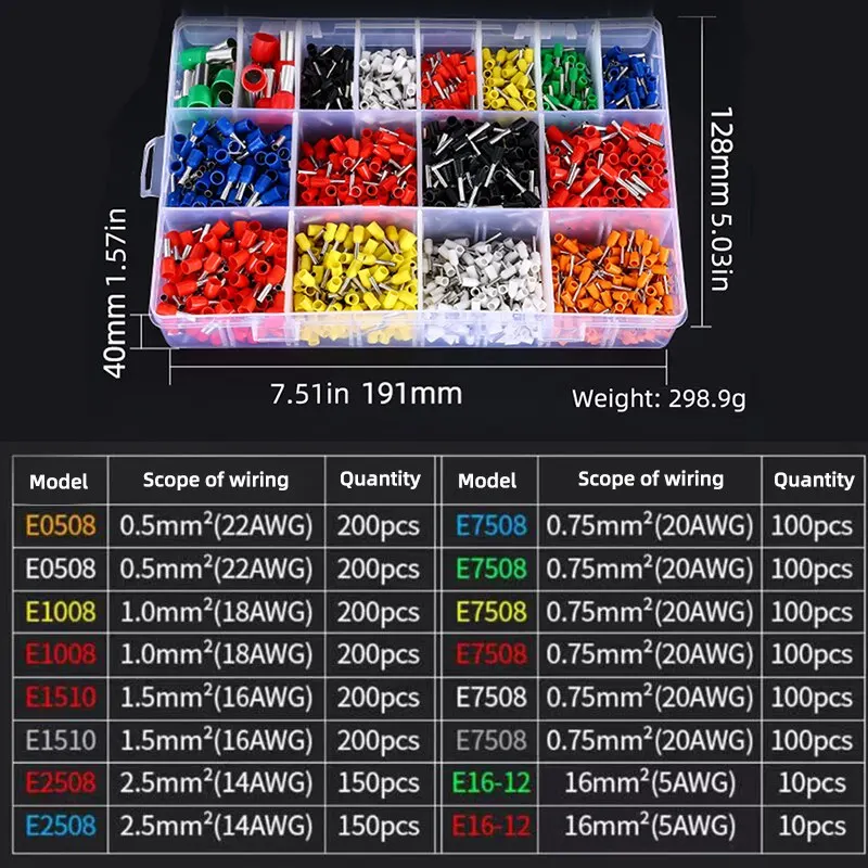 2120Pcs Európai Típusú Tubular Terminal Ve Sorozat Szigetelt Terminál ...