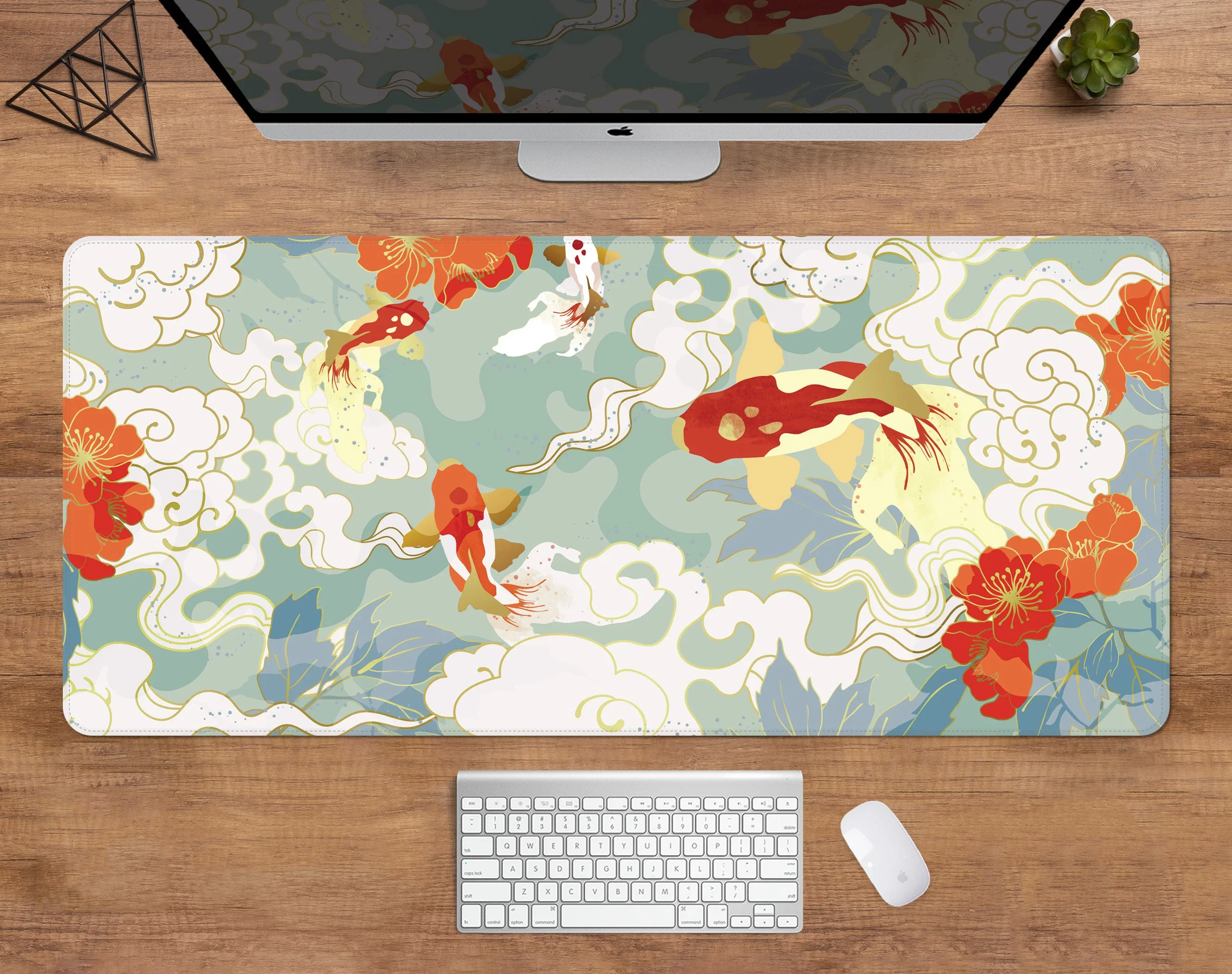 Japanese-Mousepad-Koi-Desk-mat-Minimal-Japan-Mousepad-Gold-Blue-Anime ...