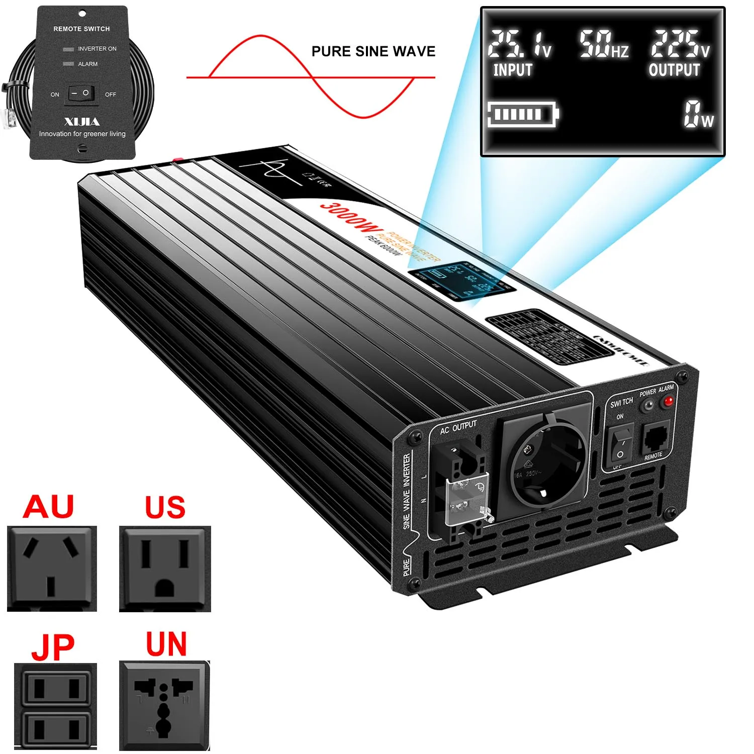 3000w Pure Sine Wave Solar Car Power Inverter 12v/24v/48v Dc To 110v ...