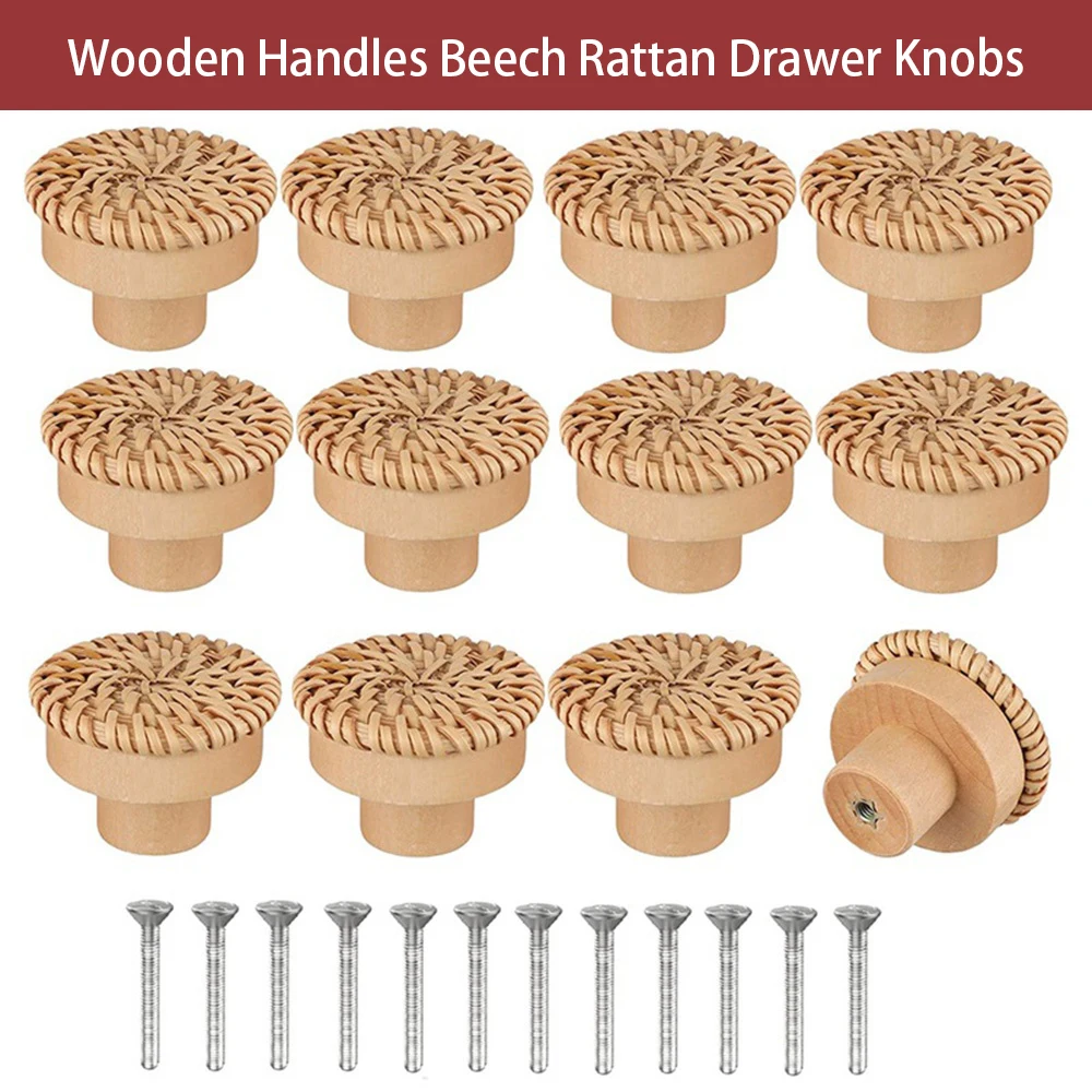 Rattan Handles Wooden Handle Beech Drawer Knobs Wardrobe Furniture Door ...
