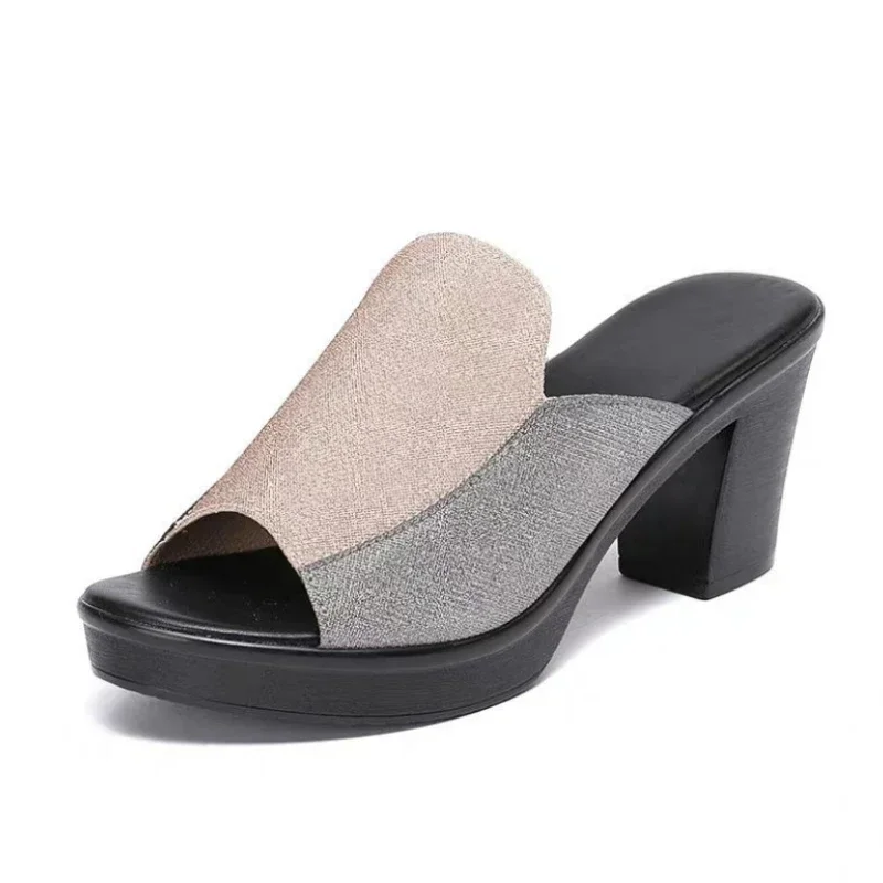 New-High-Heel-Slippers-for-Women-Square-Heel-Platform-Women-Sandals ...
