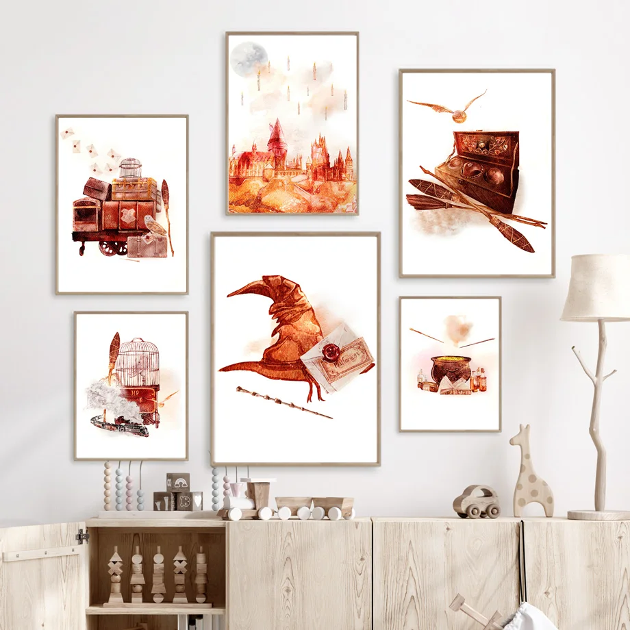 Wizard-Magic-Flying-Broom-Owl-Train-Potter-Wall-Art-Canvas-Painting ...