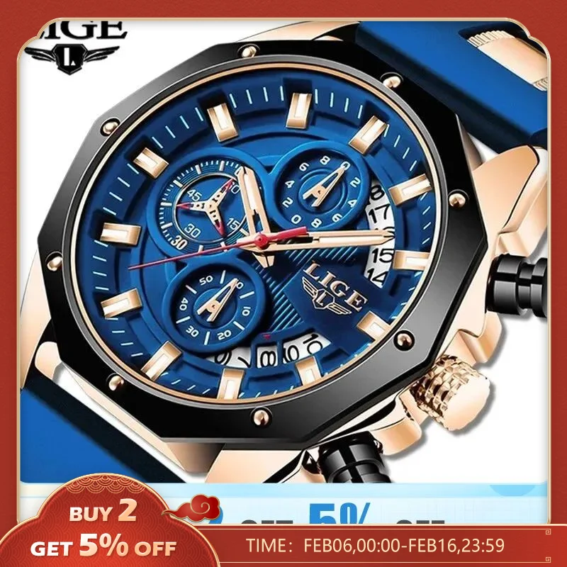 LIGE-reloj-anal-gico-con-correa-de-silicona-para-hombre-accesorio-de-pulsera-de-cuarzo ...