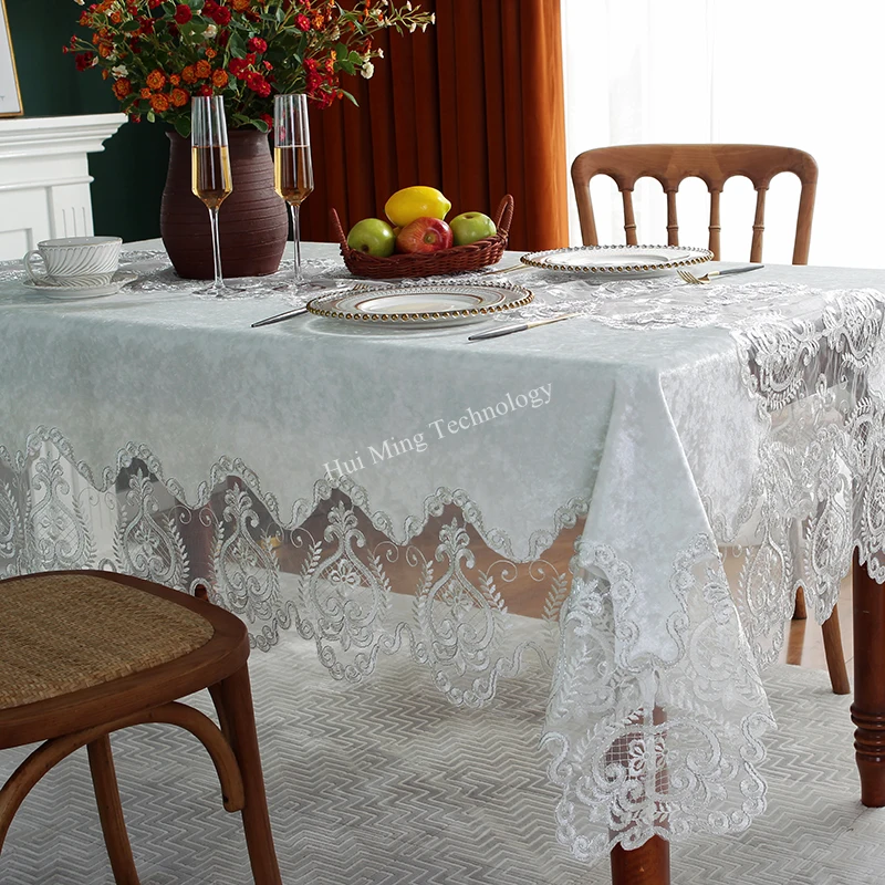 Embroidered White Gold Tablecloth | Velvet Table Dining Table Cover ...