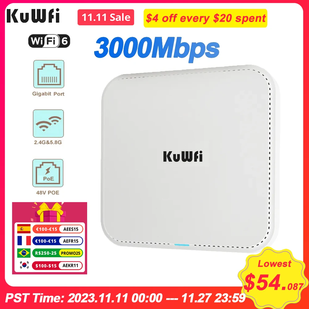 KuWfi-3000Mbps-Ceiling-Wireless-AP-Router-2-4G-5G-Dual-Band-Wifi-6 ...