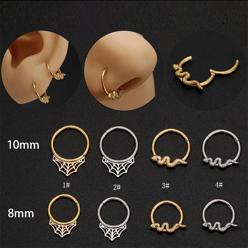 G23 Titanium Piercing Nose Rings Spider Web Snake-Like Nose Septum Ear ...