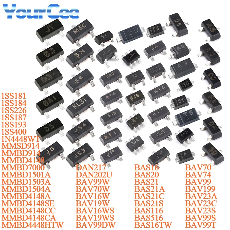 100pcs BAV199 JY BAS16 A6 SOT-23 SMD Switch Diode Chip 1SS181 1SS184 ...